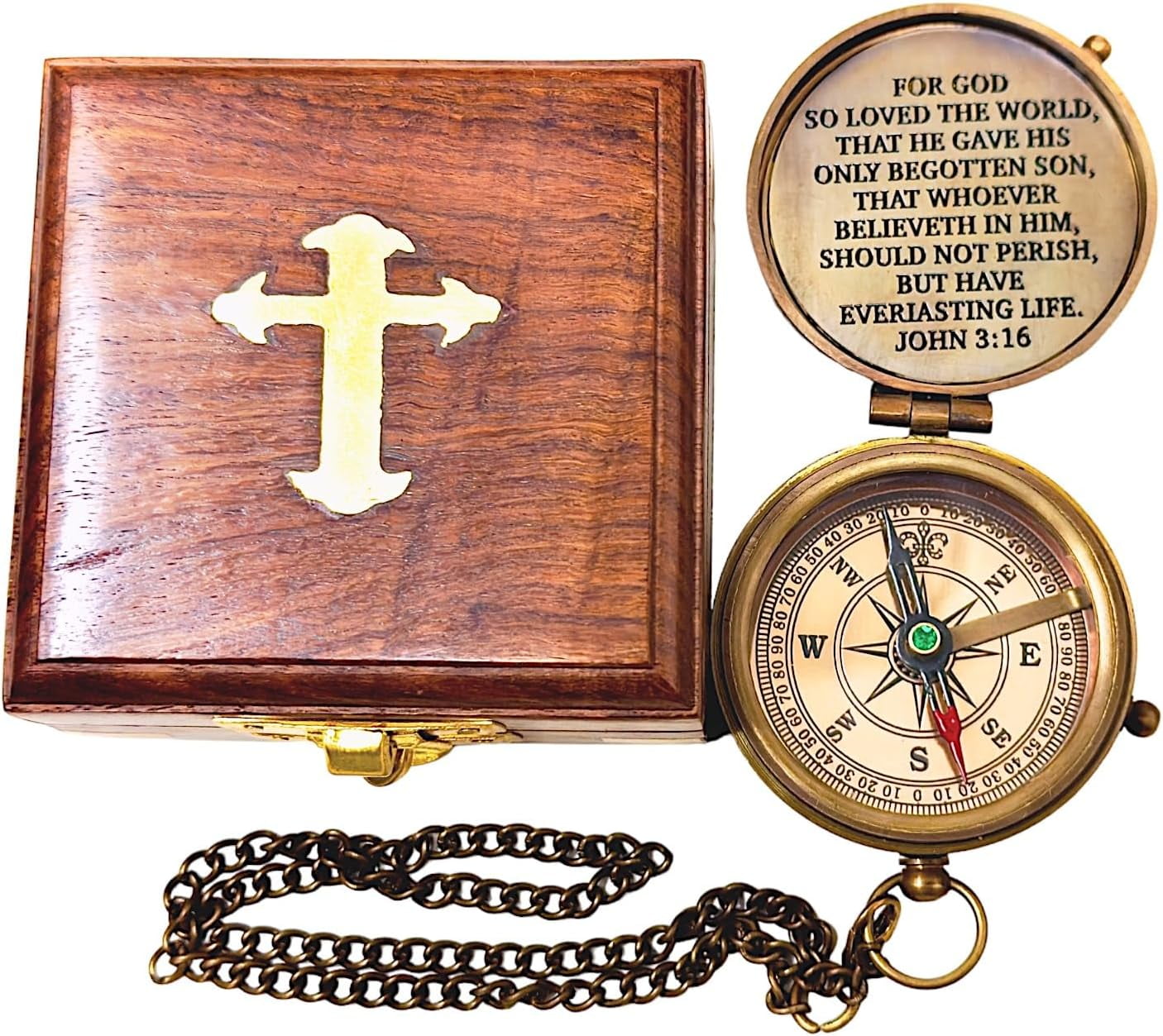 Brass Engraved Compass with Wooden Box – Inspirational Christian Gift ...
