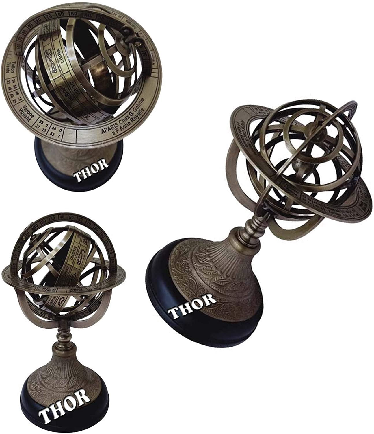 Brass Engraved Tabletop Armillary Sphere Nautical Globe Antique ...