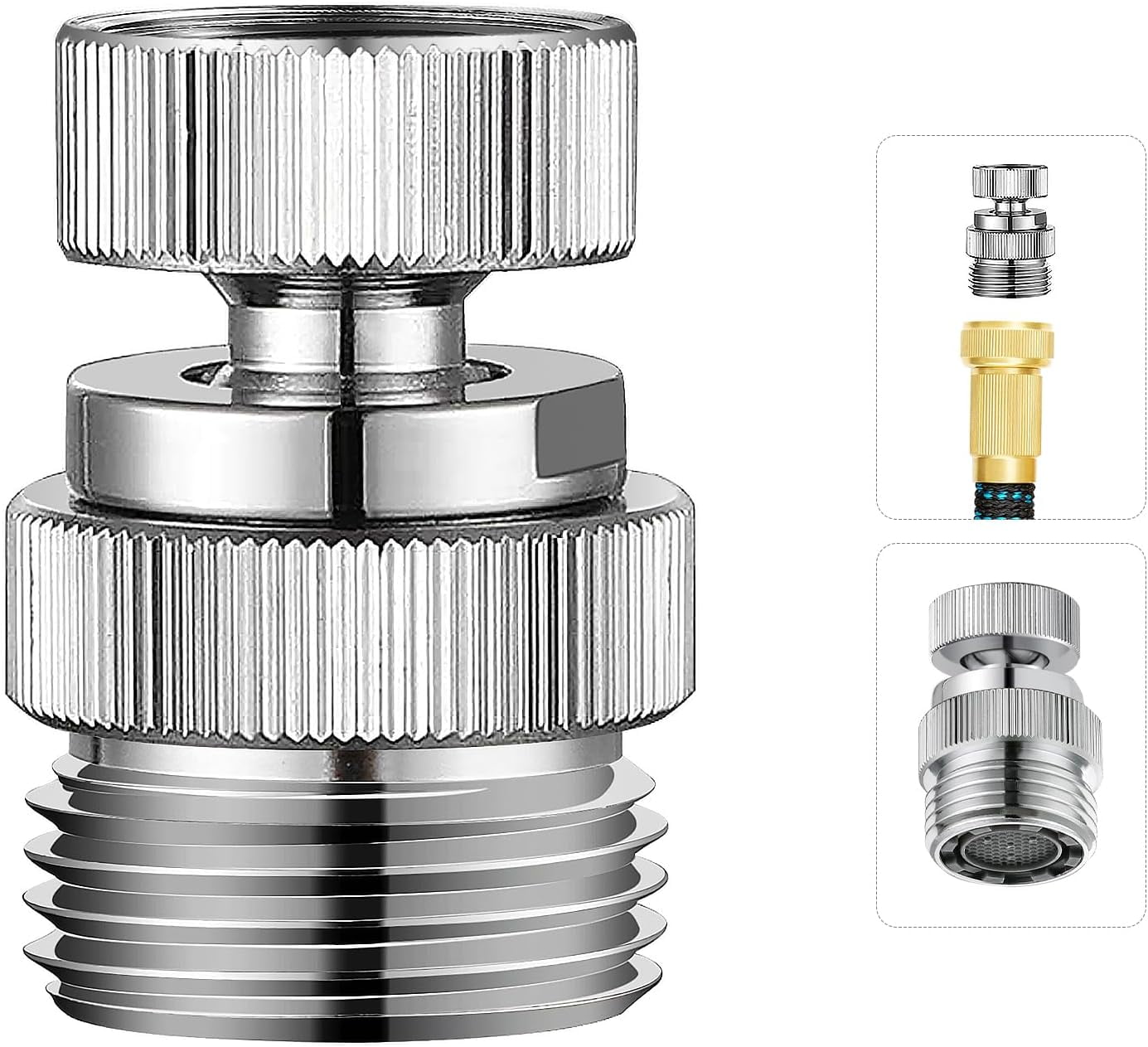 Brass Faucet to Hose Adapter with Aerator, 3/4" Faucet To Garden Hose ...