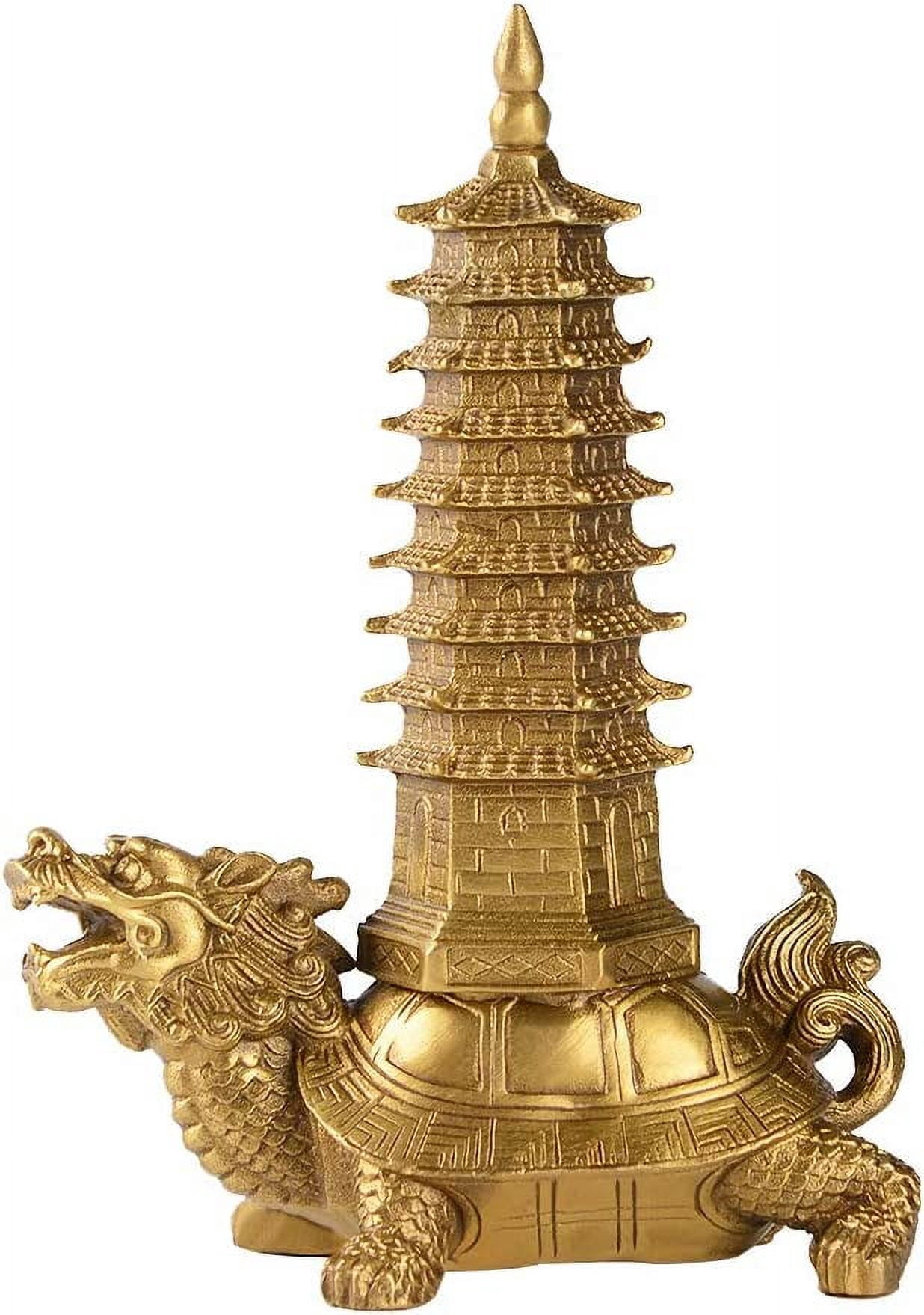 Brass Feng Shui Statue Dragon Turtle Wenchang Pagoda Home Office ...