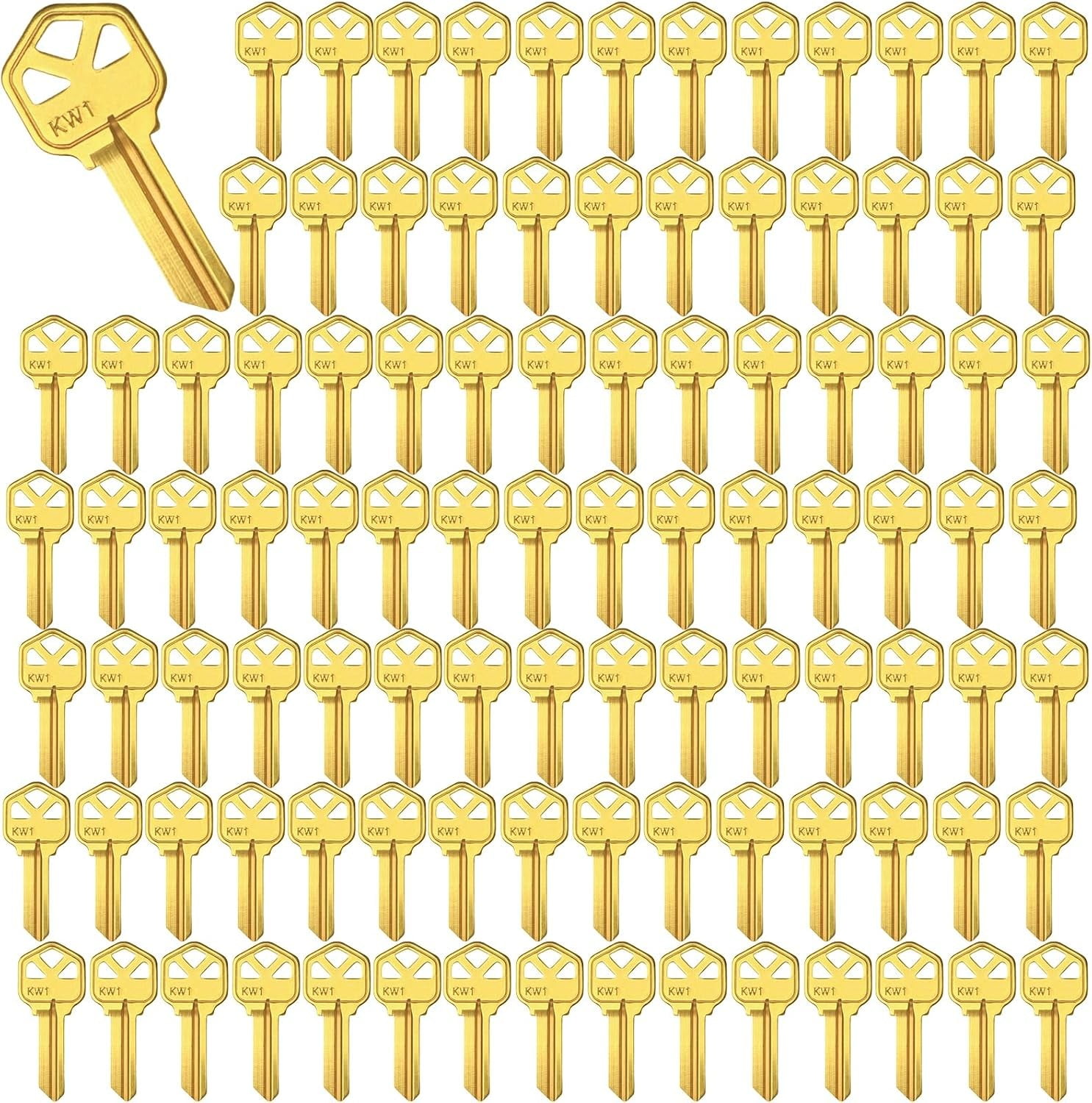 Brass Finish Key Blanks, KW1 Uncut Blank Keys, Pack of 100 Keys ...