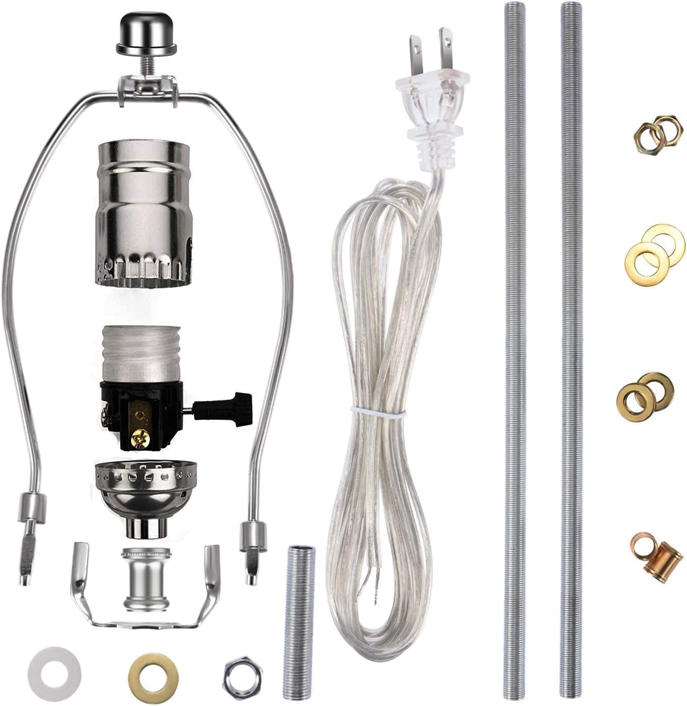 Brass Finish Lamp Rewire Kit with 8 Inch Harp, Lamp Pipe, 3 Way Socket ...