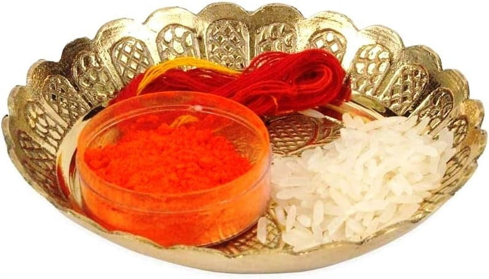 Brass Flower Small Plate 4 Inch for Chandan Roli/Chawal Tika Kumkum ...