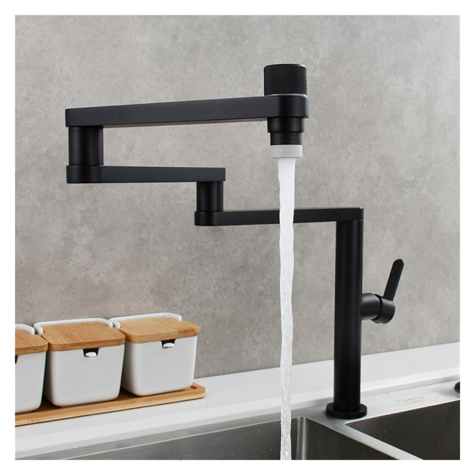 Brass Folding Kitchen Faucet Double Joint Swing Arms Hot Cold Water ...