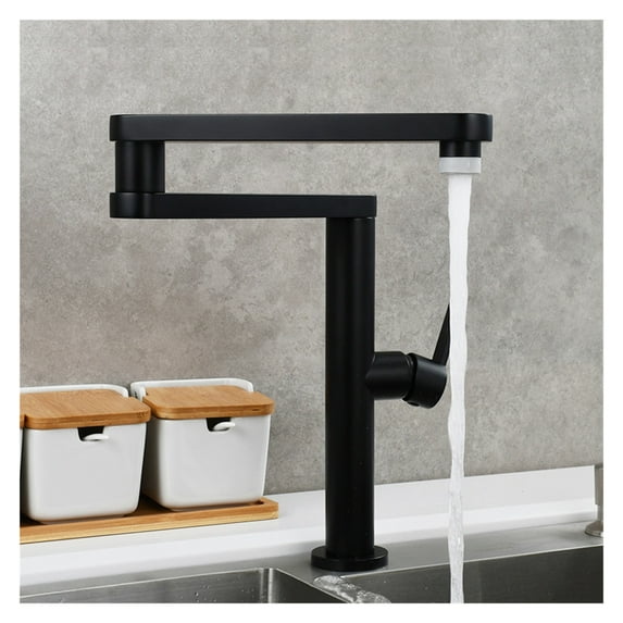 Brass Folding Kitchen Faucet Double Joint Swing Arms Hot Cold Water ...
