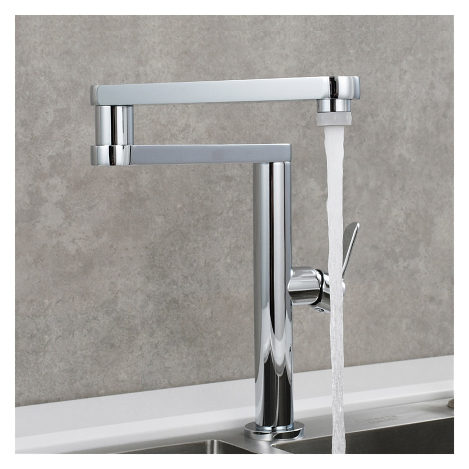 Brass Folding Kitchen Faucet Double Joint Swing Arms Hot & Cold Water ...