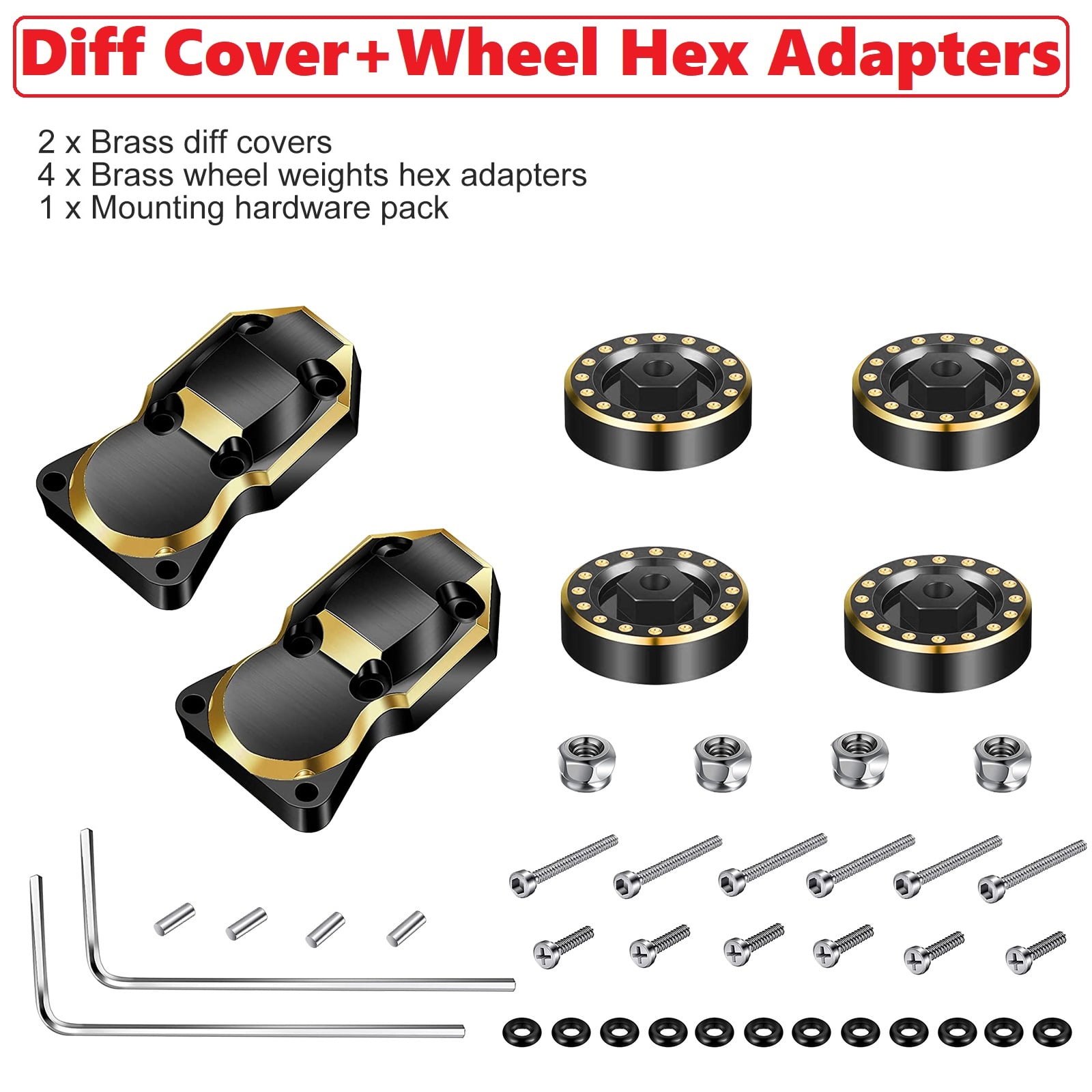 Brass Front Steering Knuckles +Diff Cover +Wheel Hex Adapters for 1/24 ...