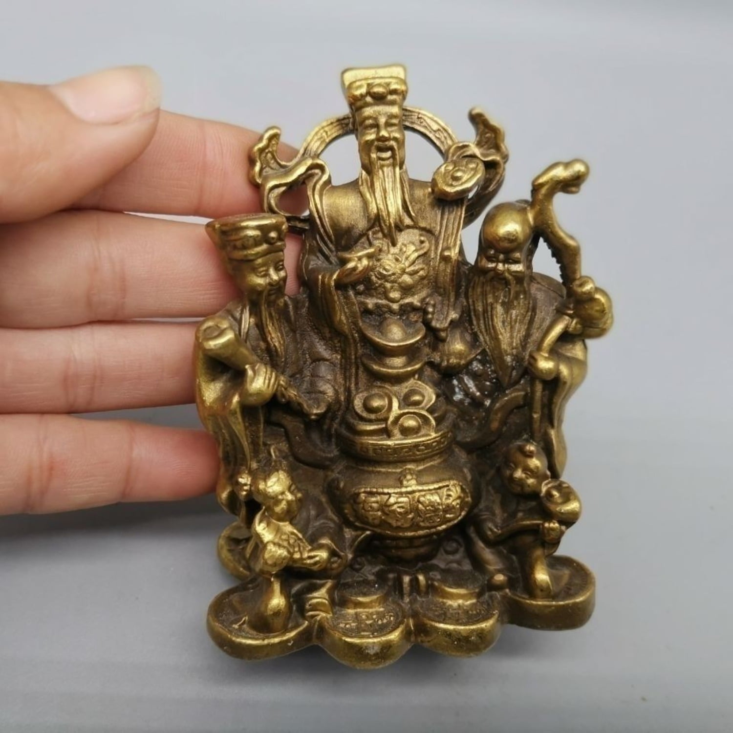 Brass Fu Lu Shou Figurines Set Vintage Chinese Blessing Statue Feng ...