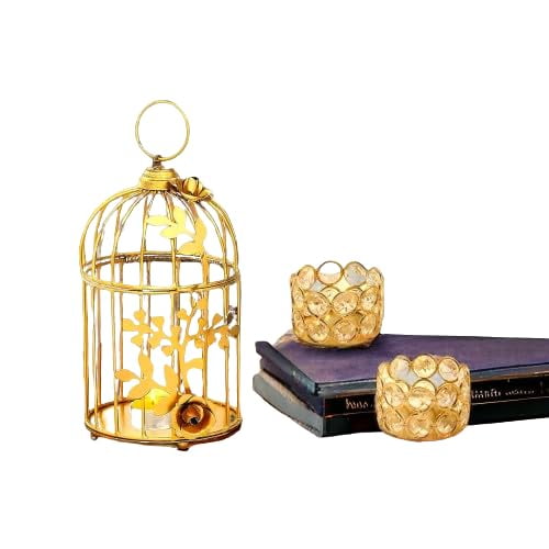 Brass Galleryiron Bird Cage 1 Pcs and Votive Crystel Tealight Holder ...