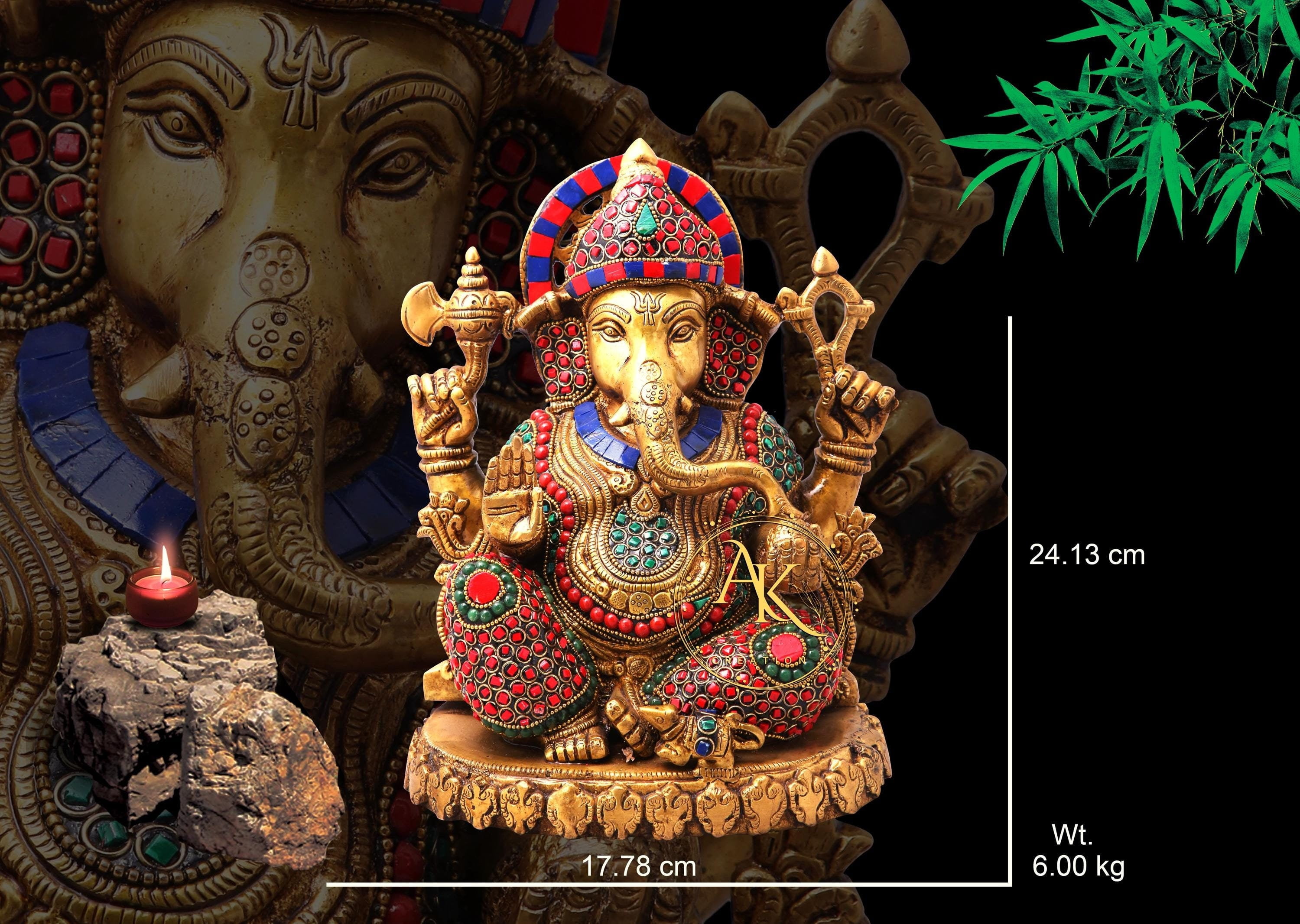 Brass Ganesha Statue - 9.5" Ganpati for home temple - Lord Ganpati idol ...