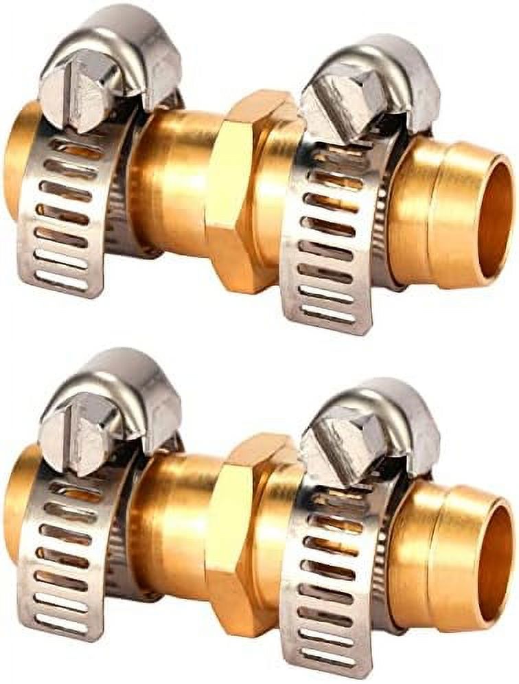 Brass Garden Hose Repair Connector with Clamps, Fit for 1/2" Garden Hose Fitting, 2 Set Fit for ...