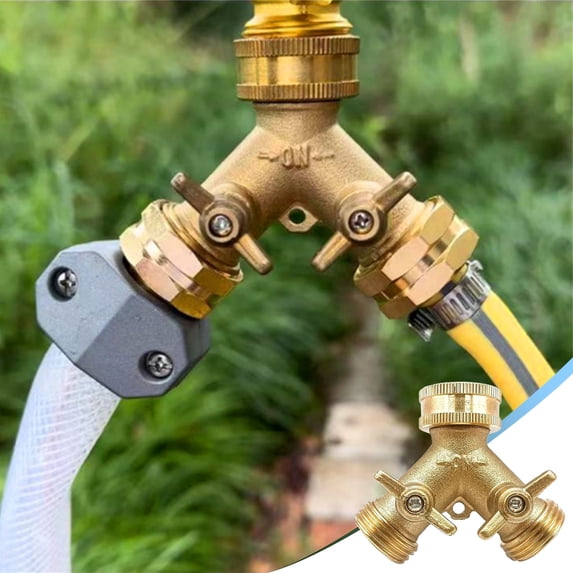 Brass Garden Hose Splitter 2 Way Faucet 7.6x6.2cm Solid Copper Joint ...