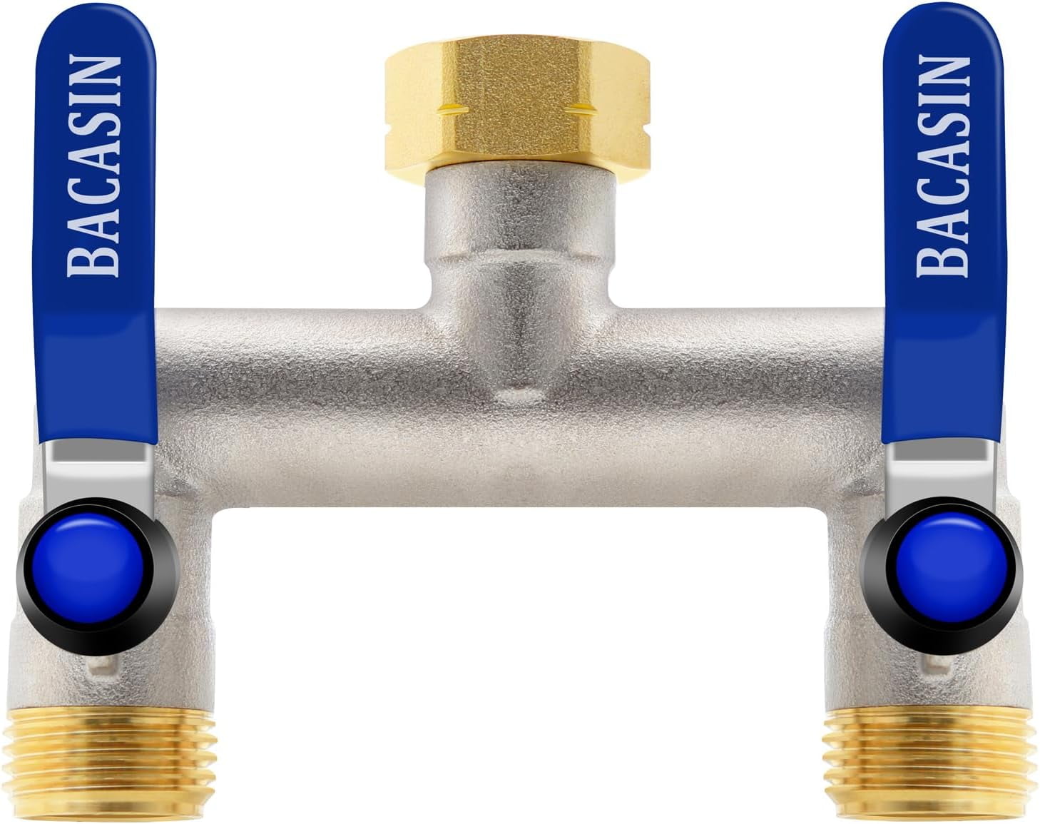 Brass Garden Hose Splitter 2-Way Heavy Duty - 3/4" GHT Threads with 2× ...