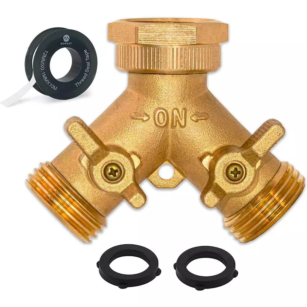 Brass Garden Hose Splitter, Heavy-Duty 2-Way Hose Connector Fitting ...