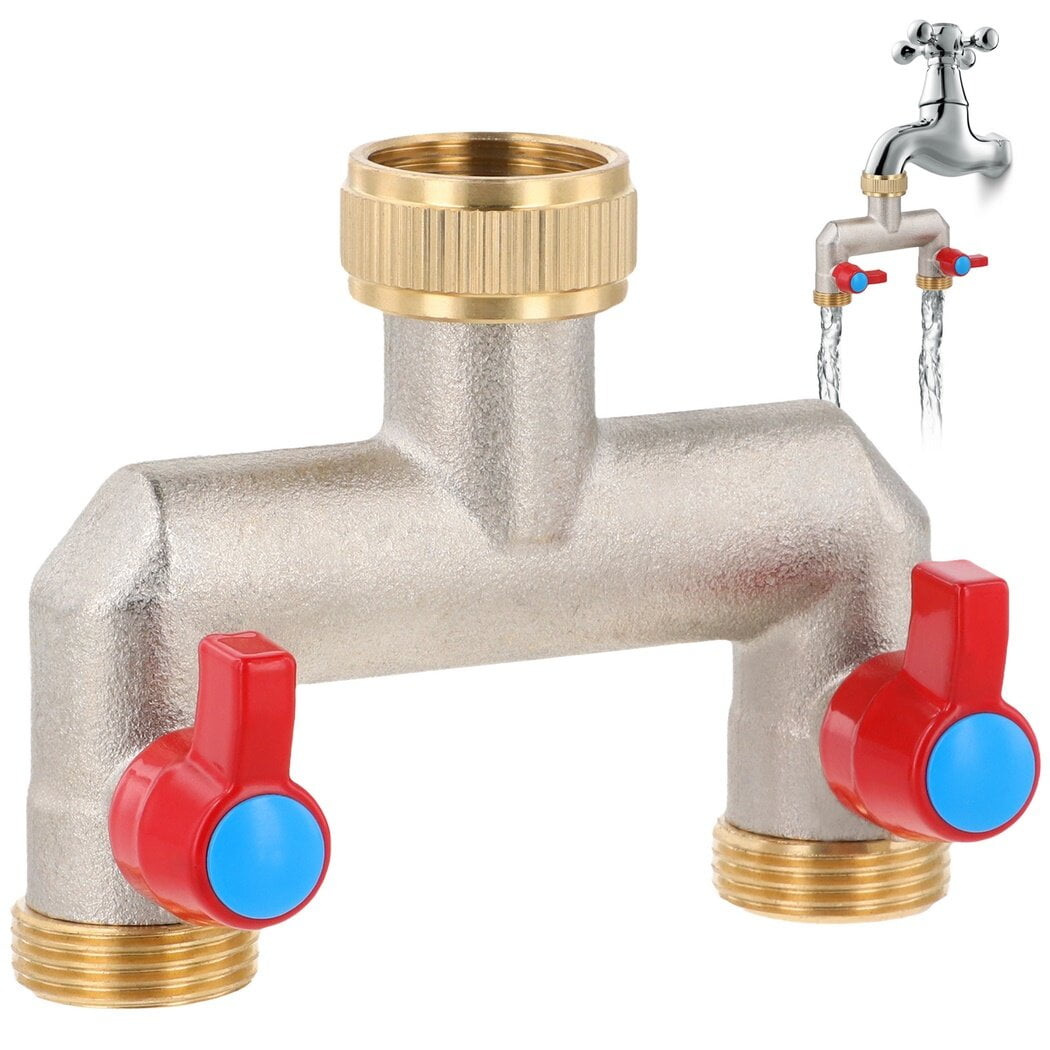 Brass Garden Tap Splitter, 3/4" Tap Splitter Hose Connecting Splitter, 2-Way Tap Connectors with ...