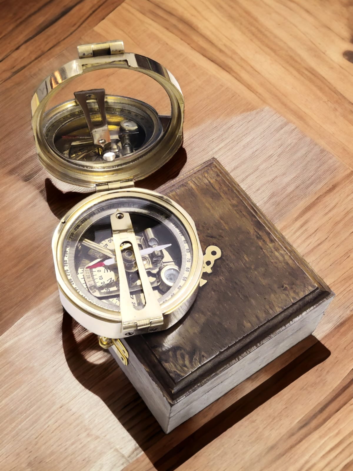 Brass Geological Brunton Compass with Wooden Box, 3-Inch Working Sine ...