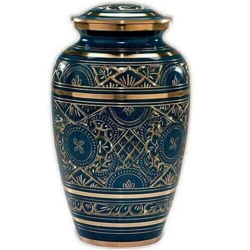 Brass Gold Engraved Cremation Large Size Urn Funeral Burial Jar Box For ...