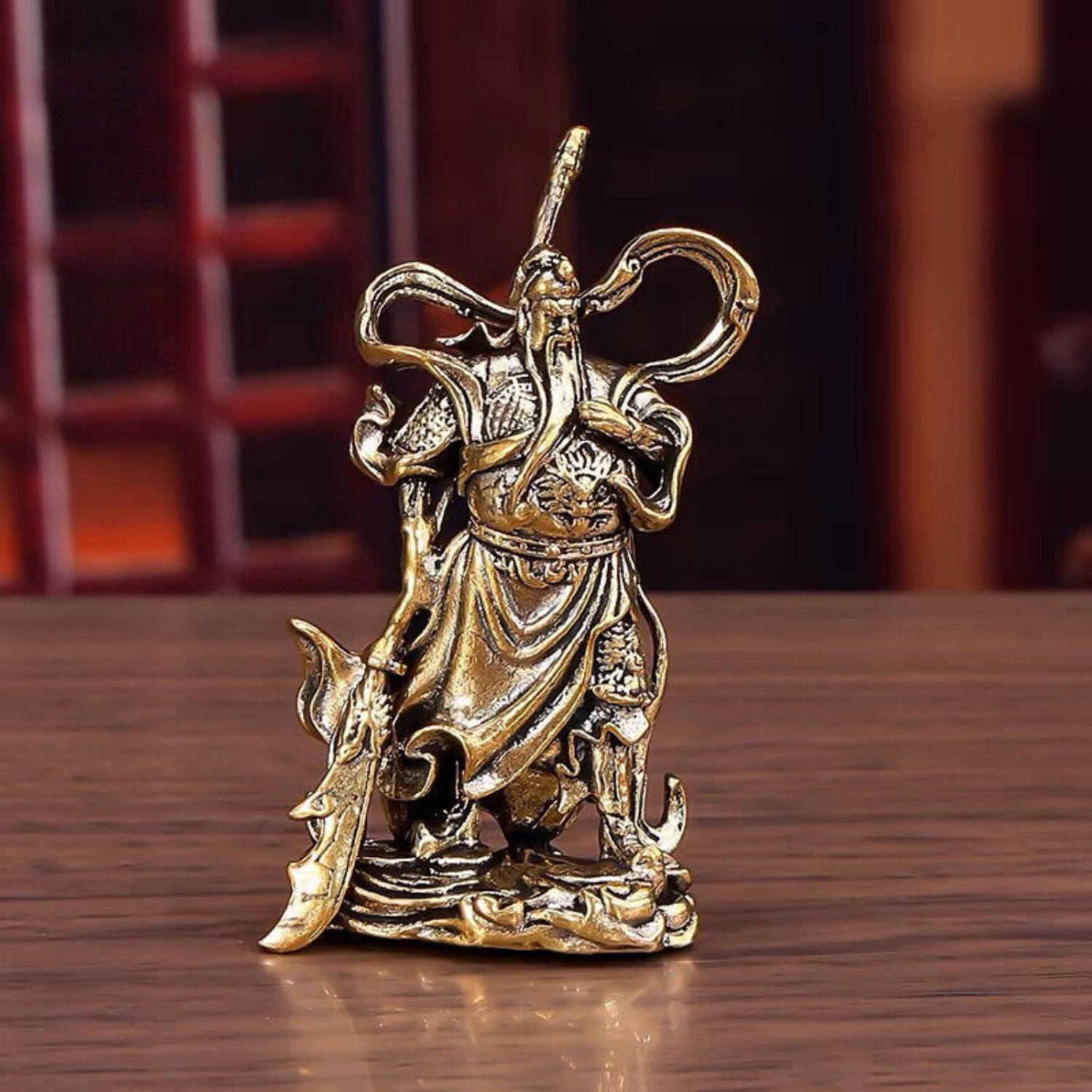 Brass Guan Gong Statue Chinese Deity Figurine Home Altar Decor Fortune ...