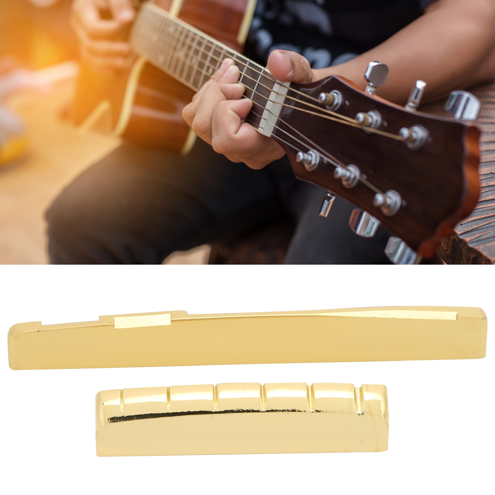 Brass Guitar Nut Saddle Set, 6 String Acoustic, Enhance Tone Appearance ...