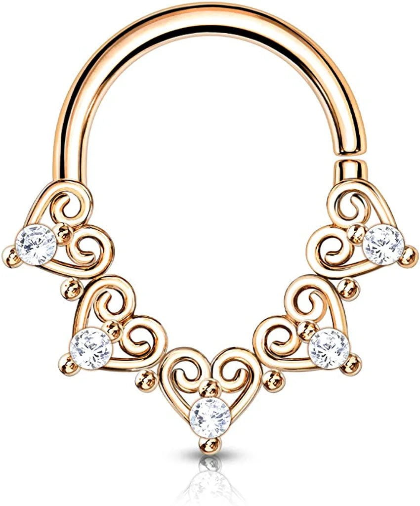 Brass Heart Filigree with Mini CZ Details Bendable Hoops for Daith ...