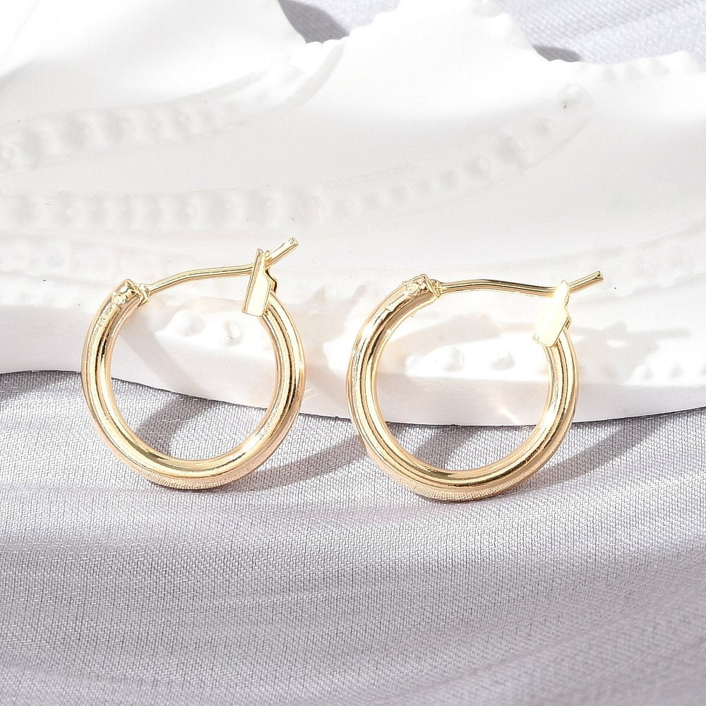 Brass Hoop Earrings Nickel Free Ring Real 18K Gold Plated 15x2mm Pin: 0 ...