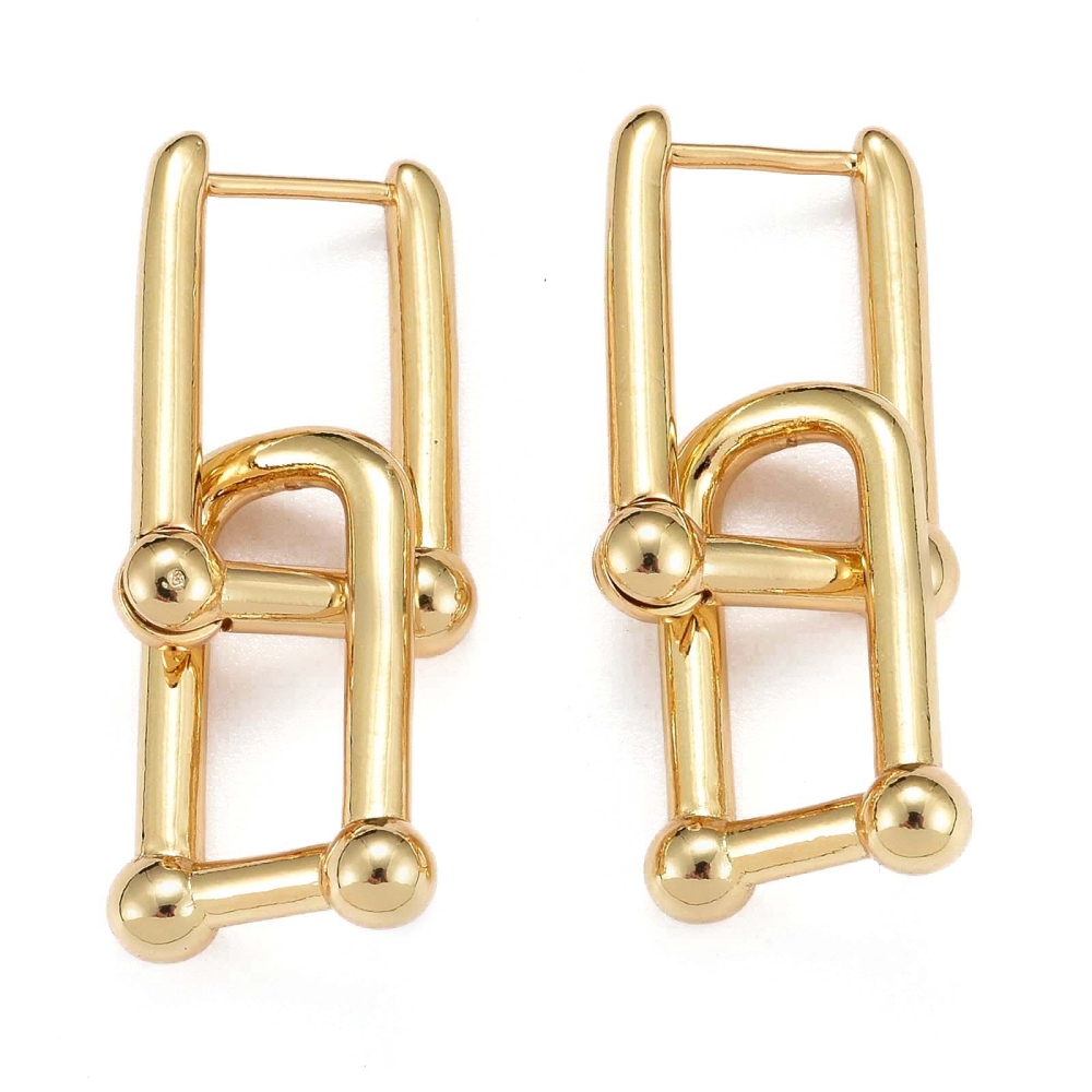 Brass Huggie Hoop Earrings Long-Lasting Plated Rectangle Real 18K Gold ...