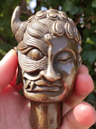 Brass Human Skull Head With horn Handle Walking Cane Antiqued Solid ...