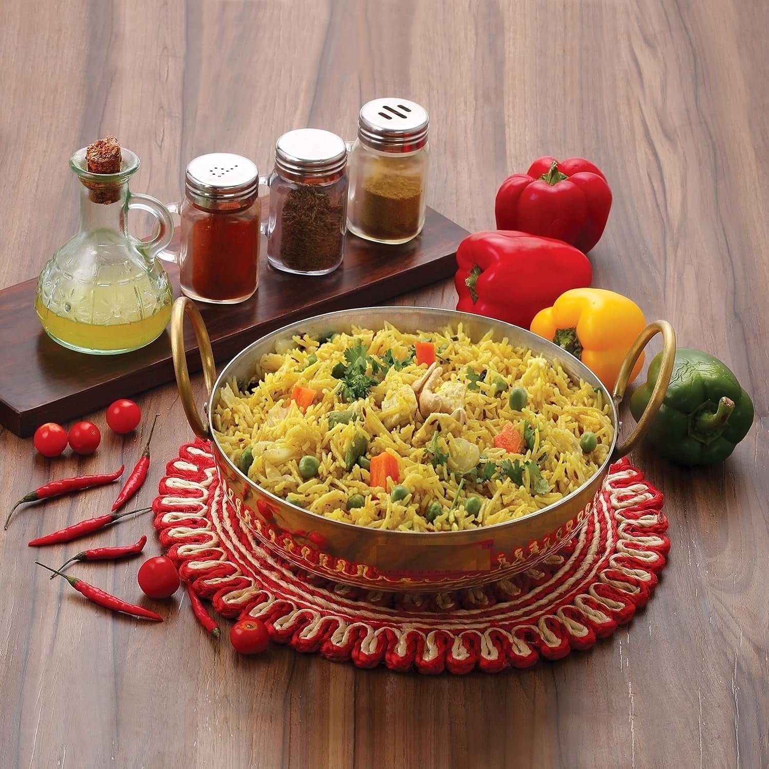 Brass Kadai, Cooking Utensil, 2.6 Liter Frying Pan, Wok with Handle ...