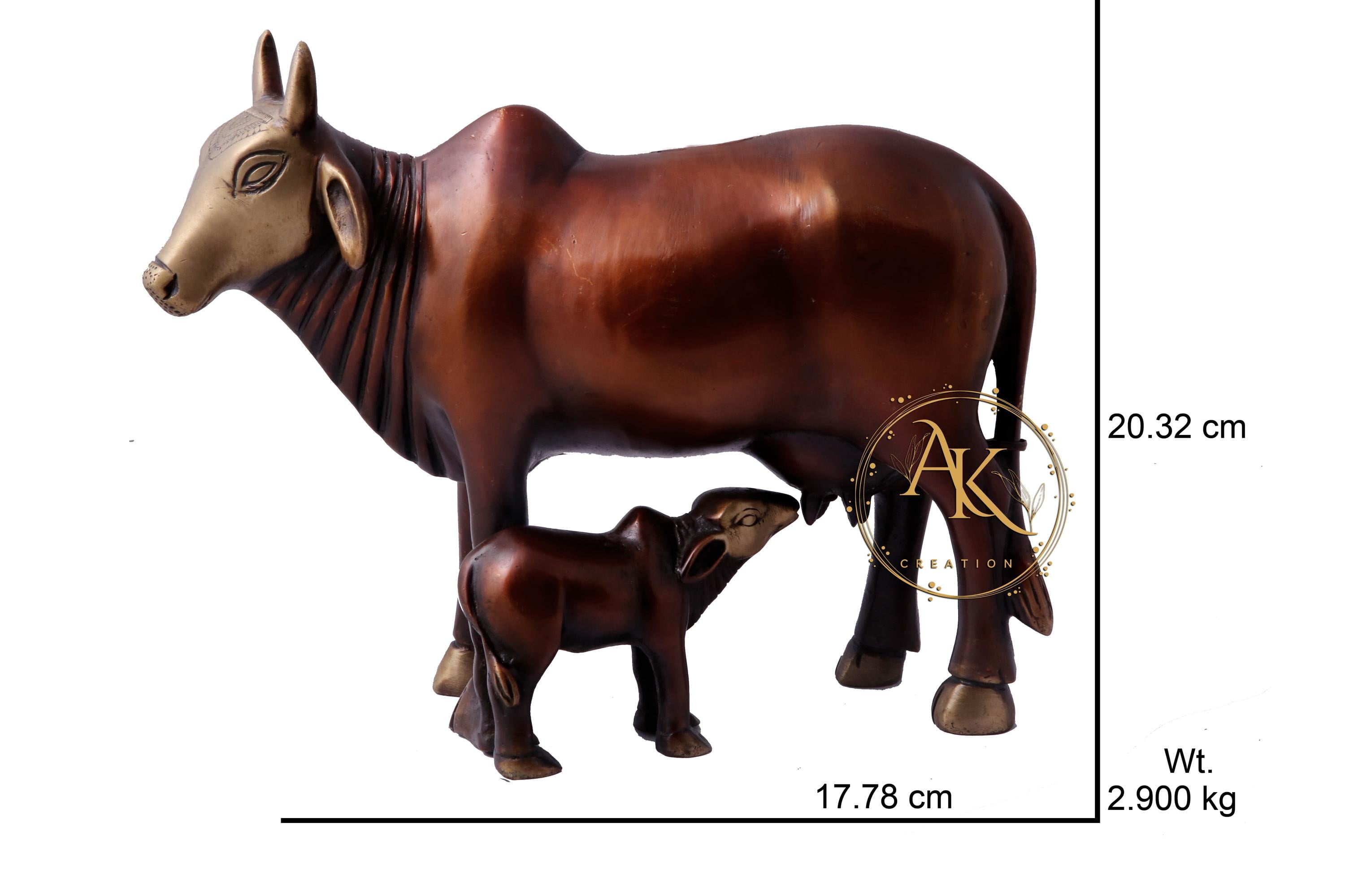 Brass Kamdhenu Cow With Calf Showpiece, Holy Cow Idol, Showpiece for ...