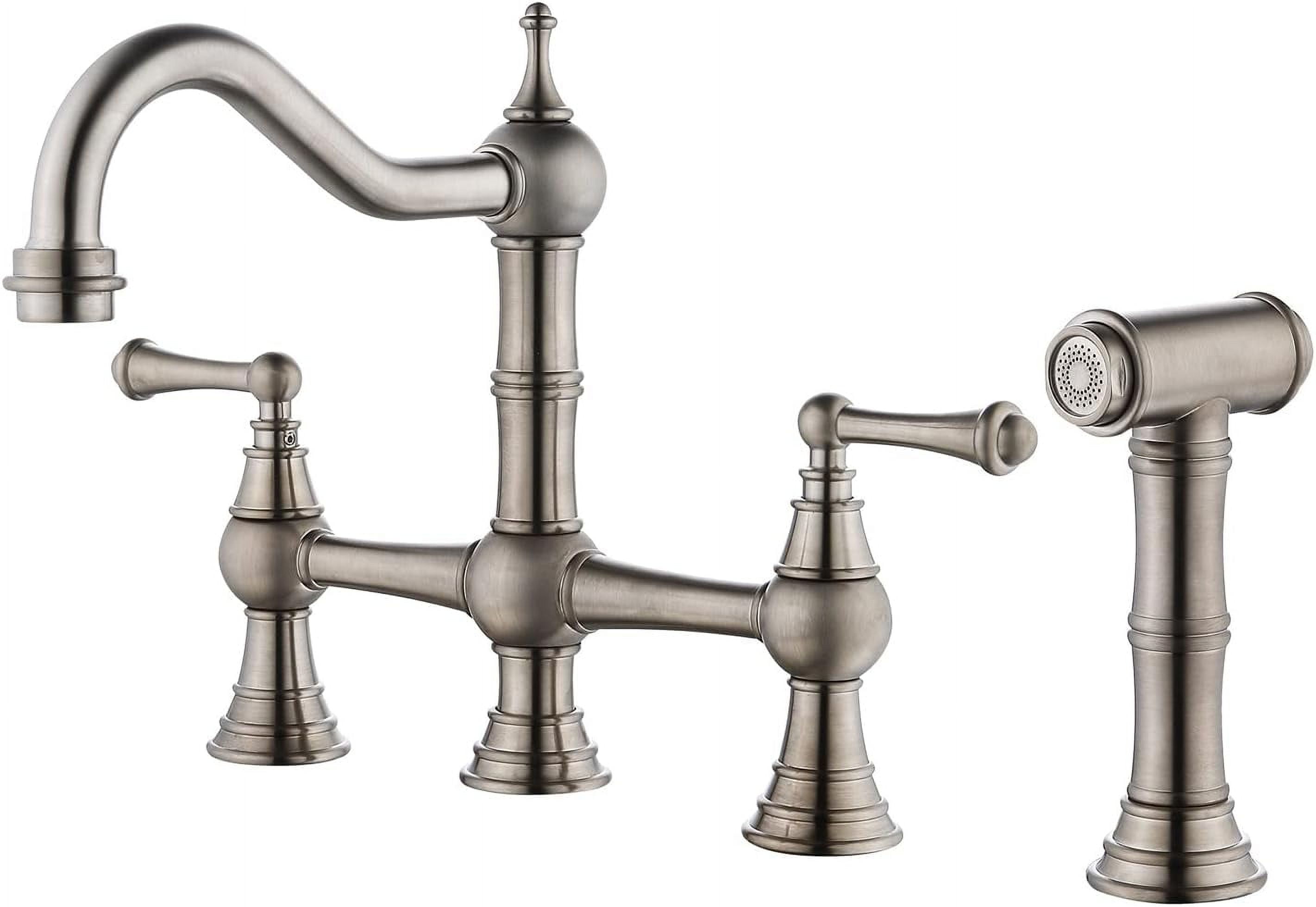 Brass Kitchen Faucet,4 Hole 2Handle Kitchen Sink Bridge Faucet with ...
