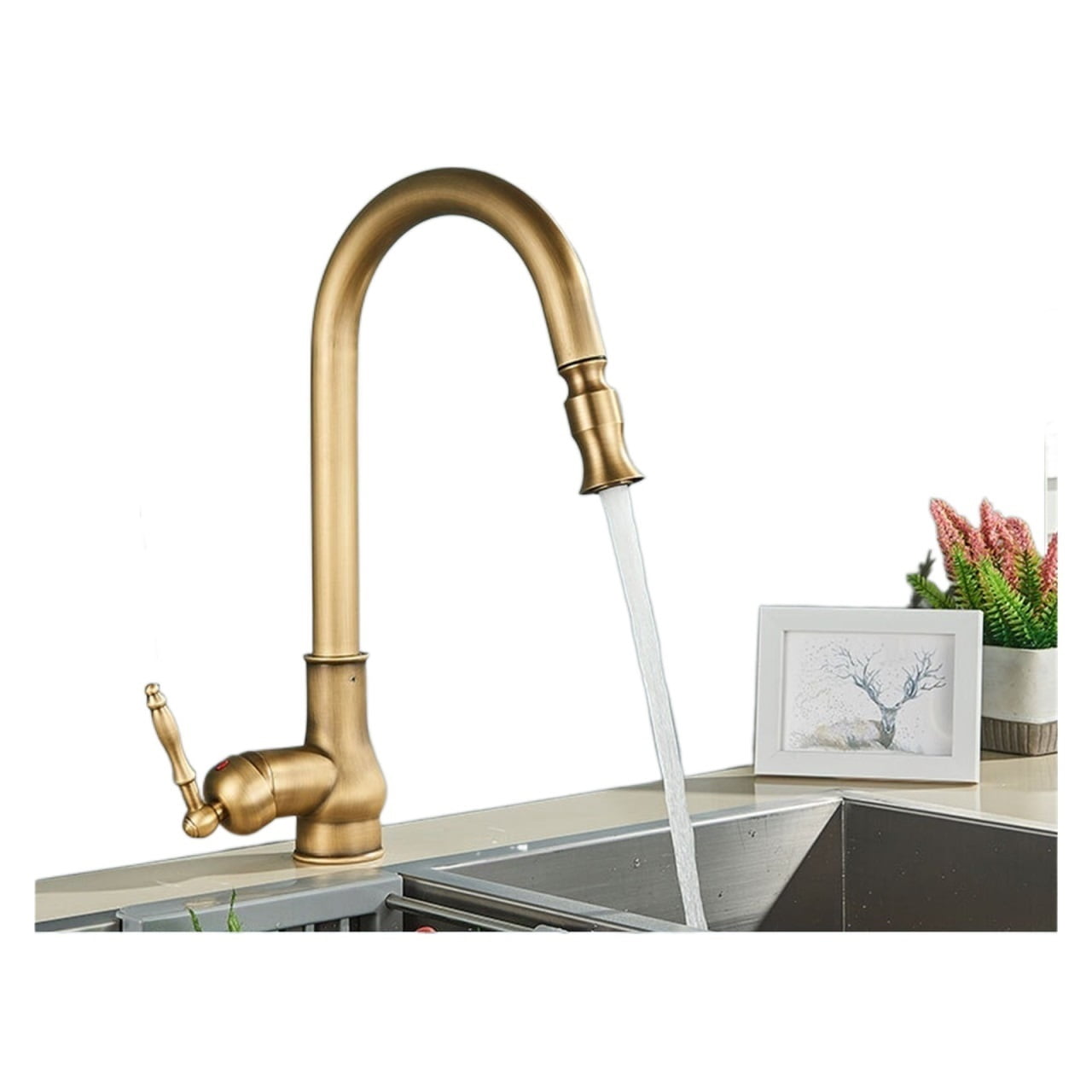 Brass Kitchen Faucet Deck Mount Free Rotation Pull Out Soft Water Wash ...