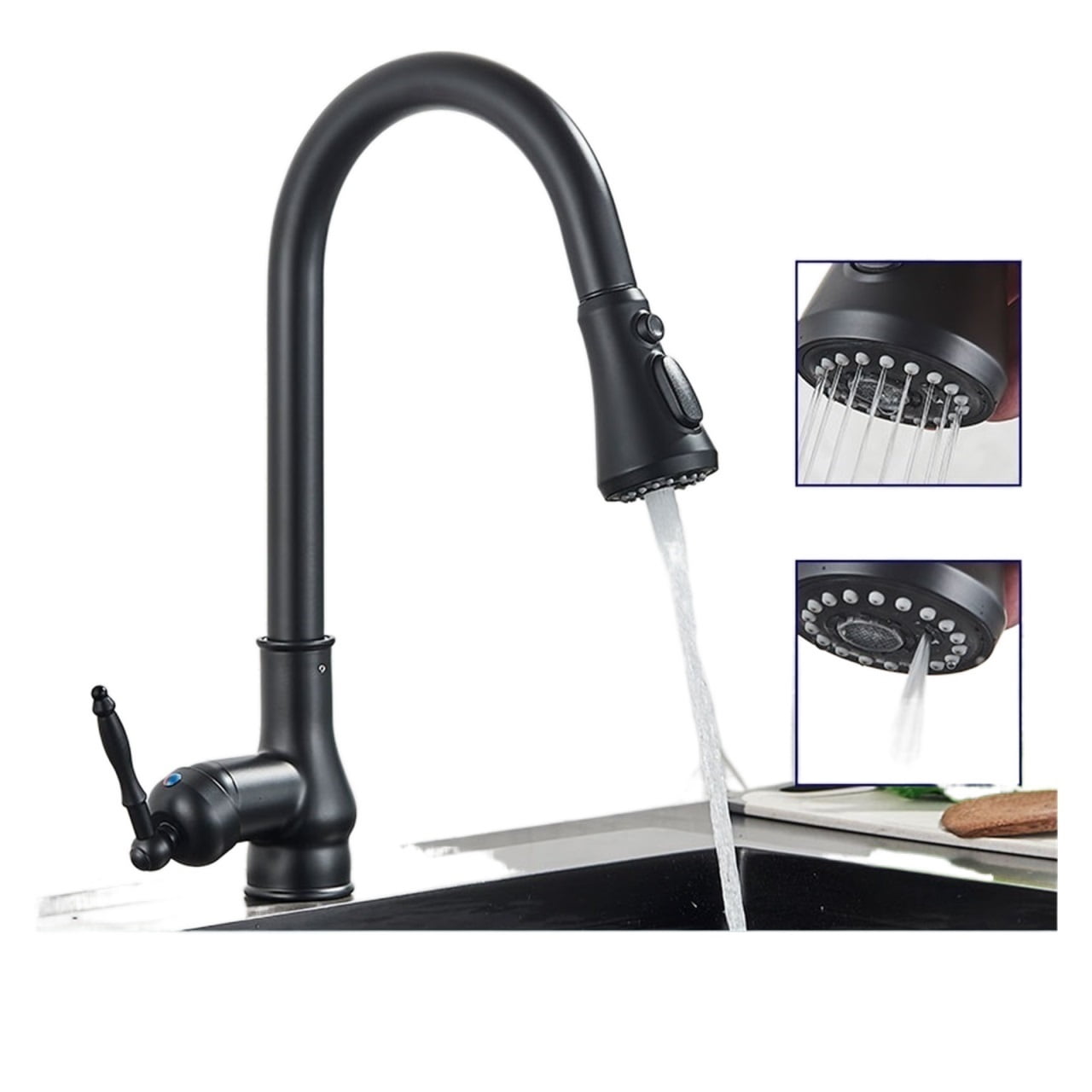 Brass Kitchen Faucet Deck Mount Free Rotation Pull Out Soft Water Wash ...