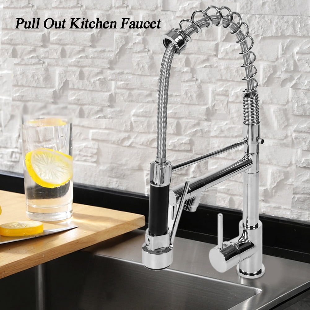 Brass Kitchen Sink 3 Handles Mixing Faucet with Pull Out Spray Hose Hot ...