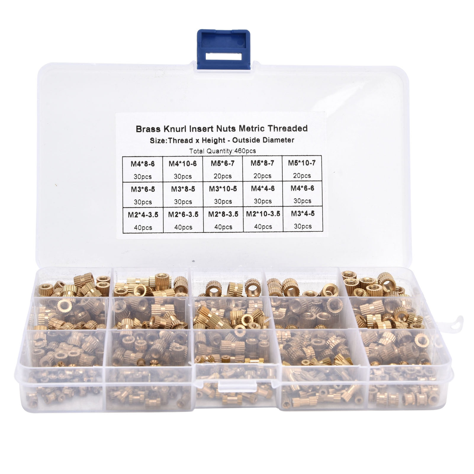 Brass Knurled Nuts Assortment Kit, M2 M3 M4 M5 Female Threaded Inserts ...