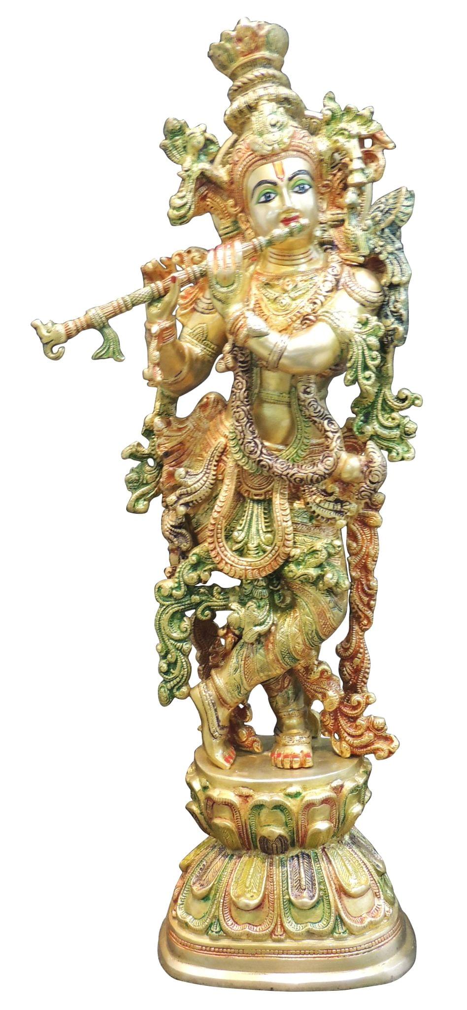 Brass Krishna God Idol Statue 15.4kg, Madhav Idol, Kisna For Worship ...