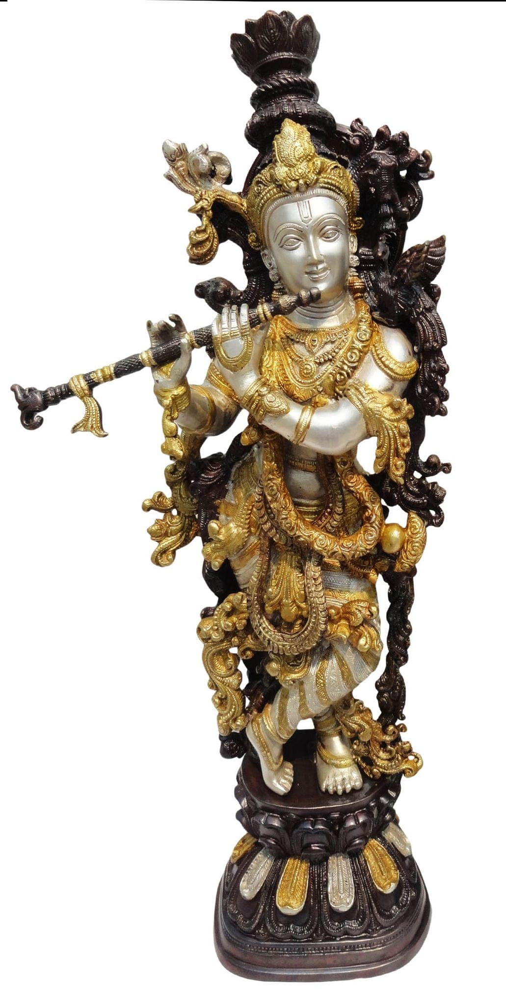 Brass Krishna God Idol Statue 15.4kg, Madhav Idol, Kisna For Worship ...