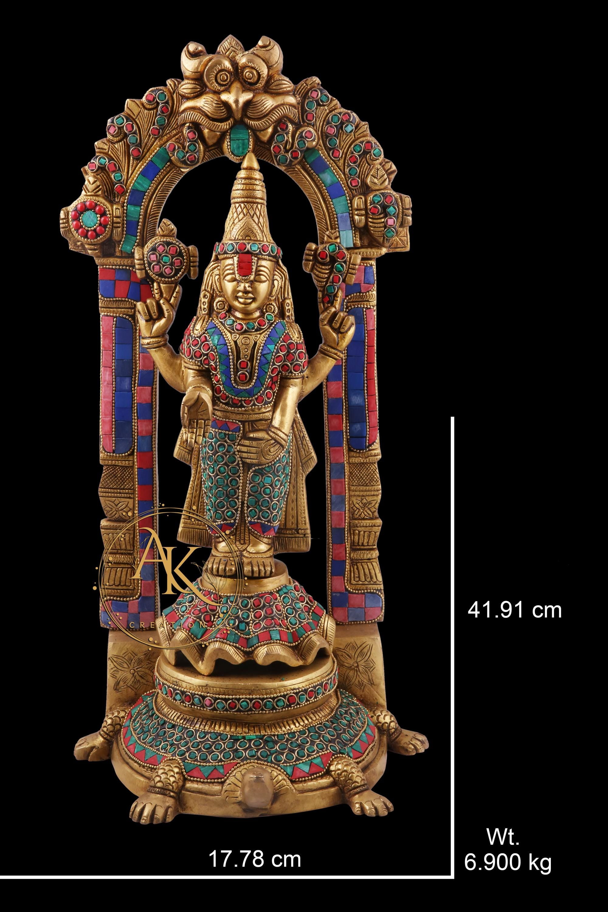 Brass Lakshmi Goddess Statue in Stonework, 41.91cm Big Laxmi Idol on ...