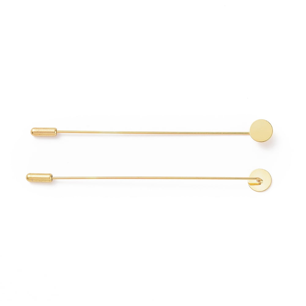Brass Lapel Pin Base Settings with Round Tray Golden 101~104mm Pin: 1mm ...