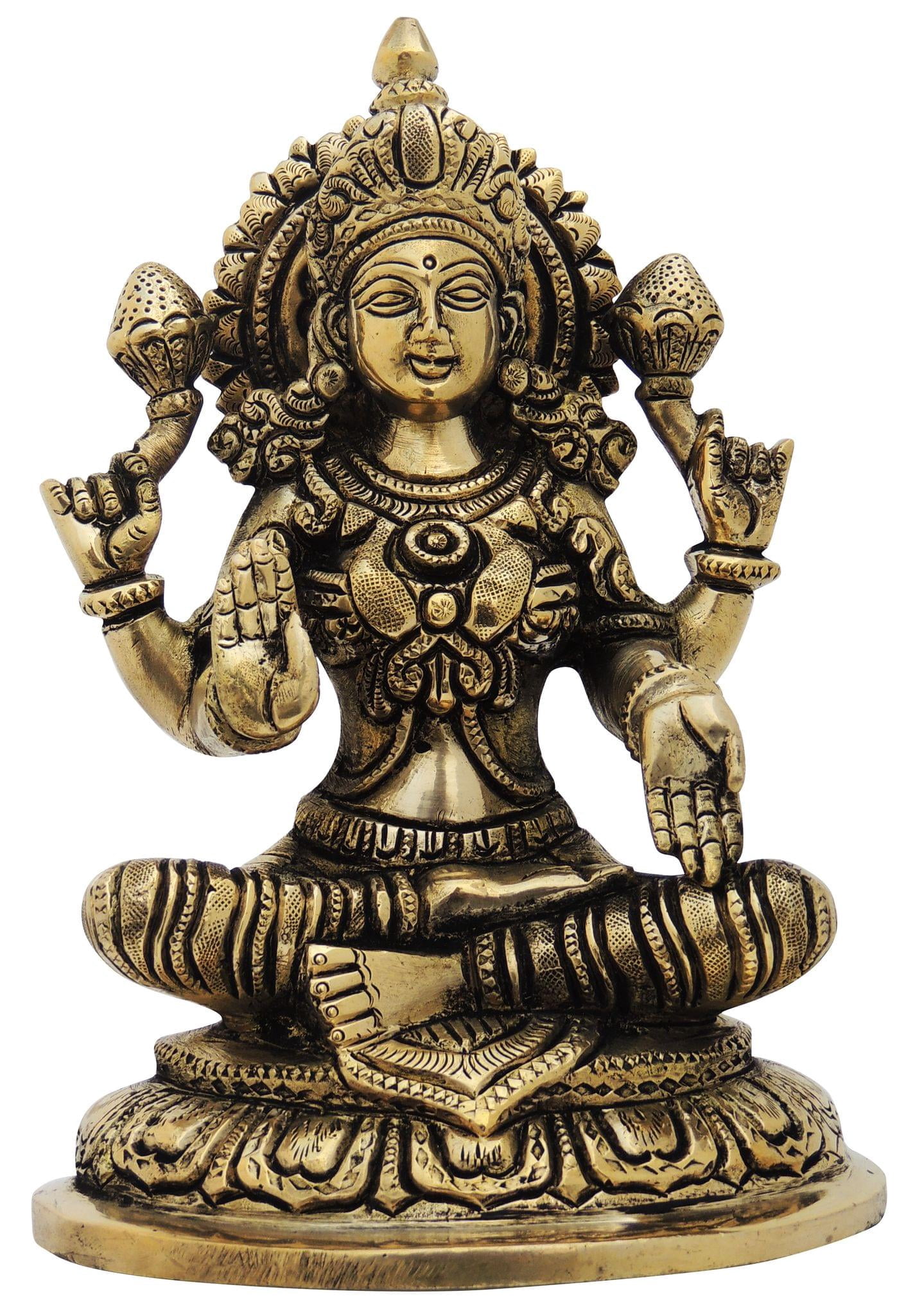 Brass Laxmi Ji Goddess Idol Statue 2.16kg, Brass Lakshmi Statue Large ...