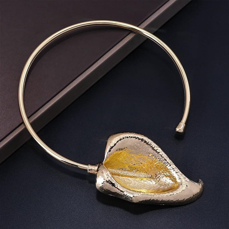 Brass Leaf Cuff Choker Necklaces for Women Golden Inner Diameter: 5.91 ...