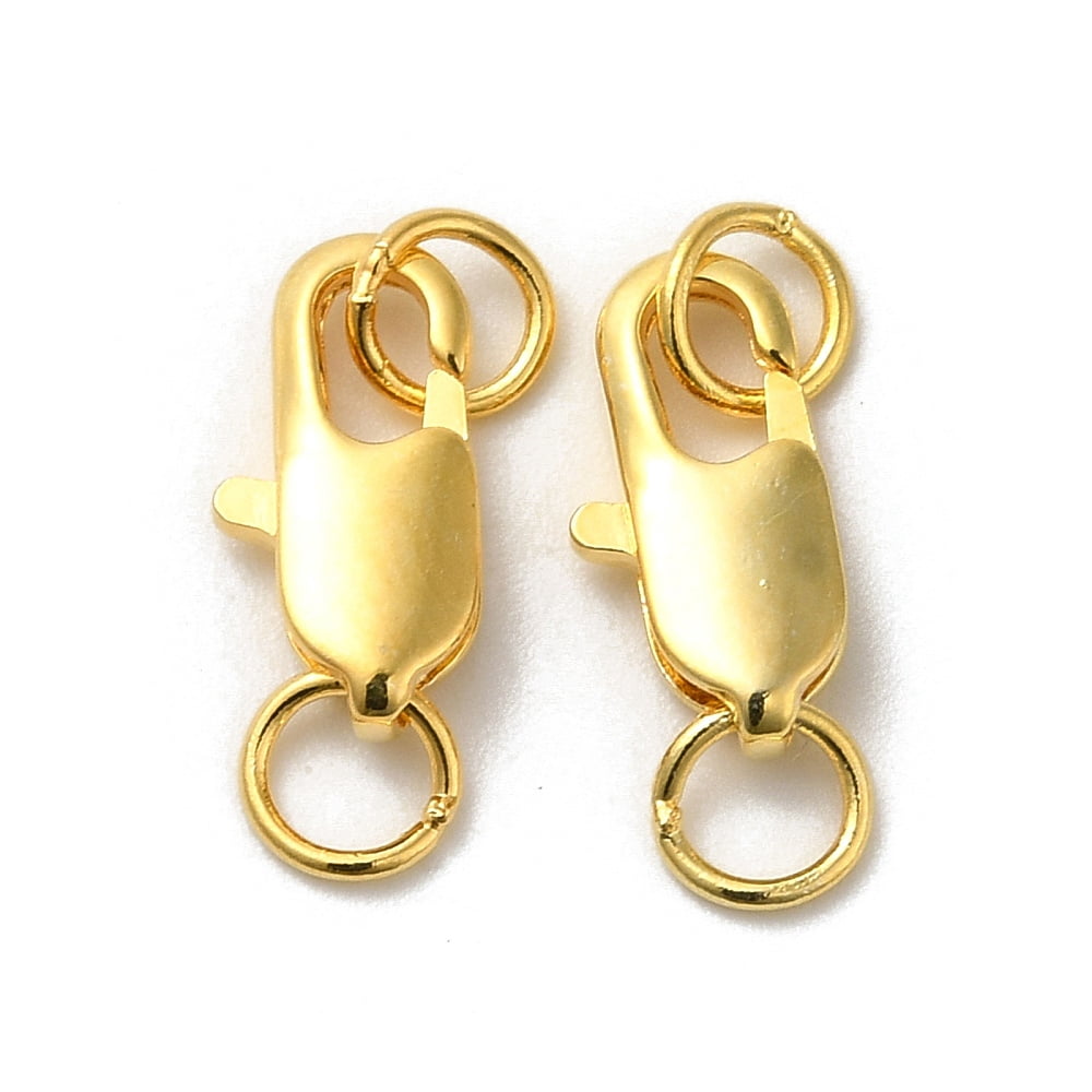 Brass Lobster Claw Clasps with Jump Rings Real 18K Gold Plated 12x6x2 ...