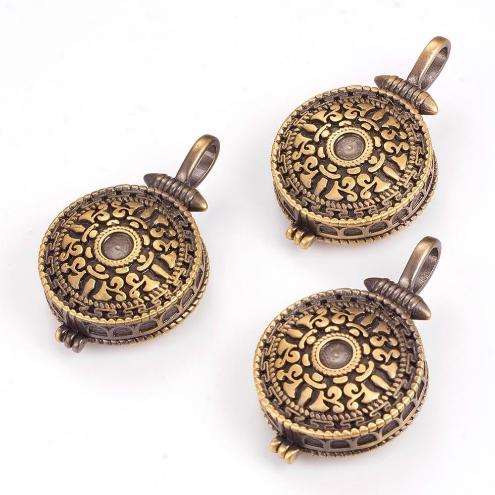 Brass Locket Pendants Flat Round Brushed Bronze Tray: 4mm 36.5x23x8mm ...
