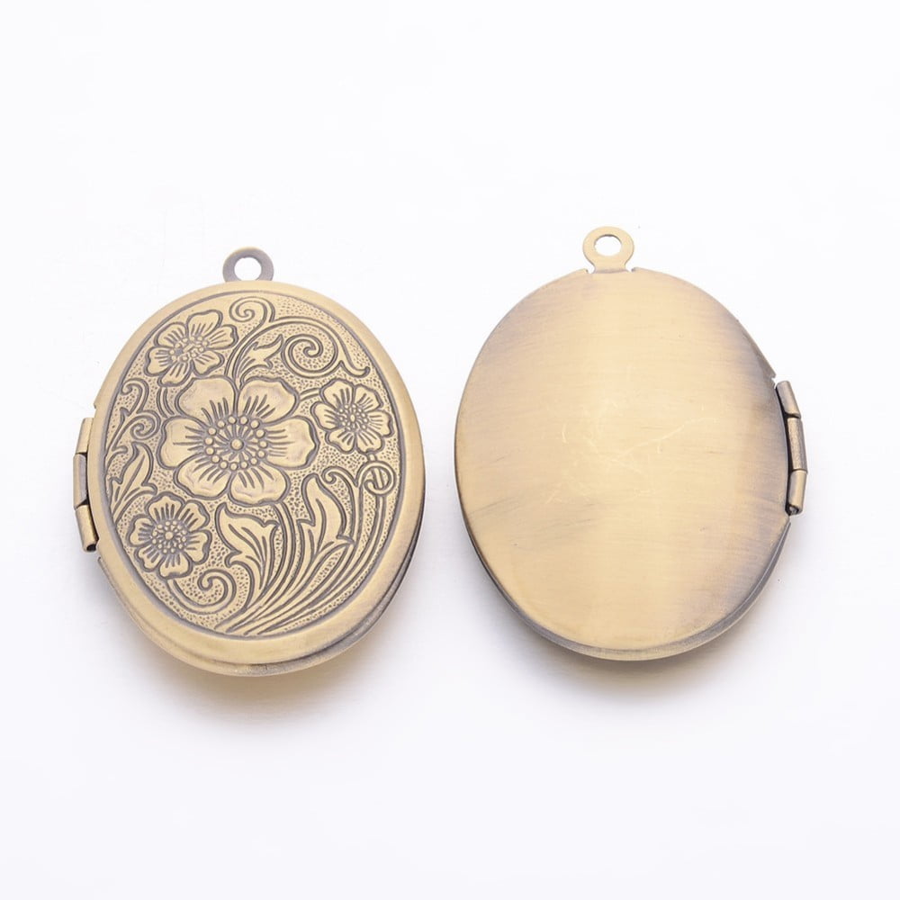 Brass Locket Pendants Picture Frame Charms for Necklace Bronze Oval ...