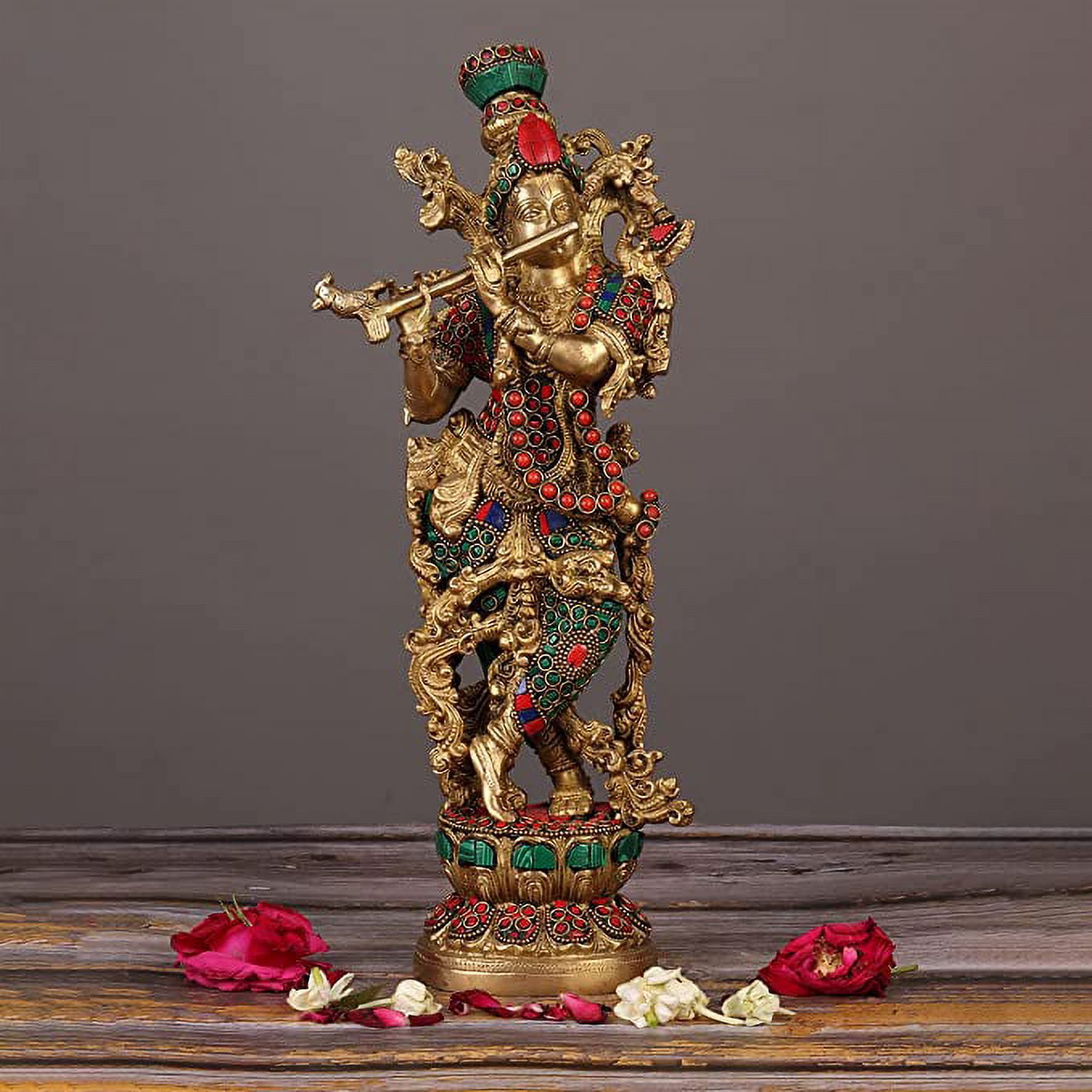 Brass Lord Krishna Statue, Stone Stud Mahadev Idol Hindu God Figurine ...