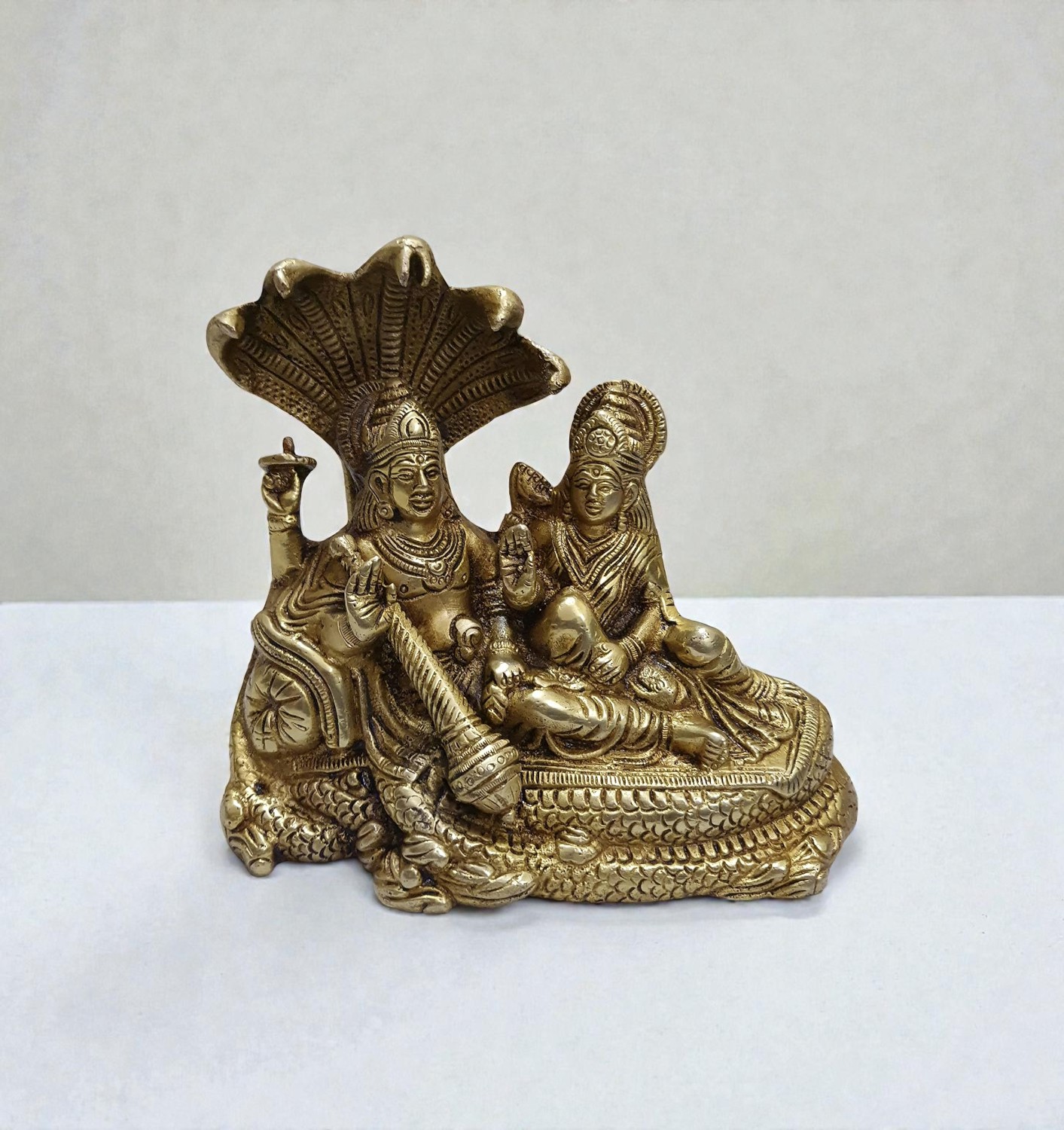 Brass Lord Vishnu with Goddess Lakshmi Idol – Divine Vishnu Laxmi Murti ...