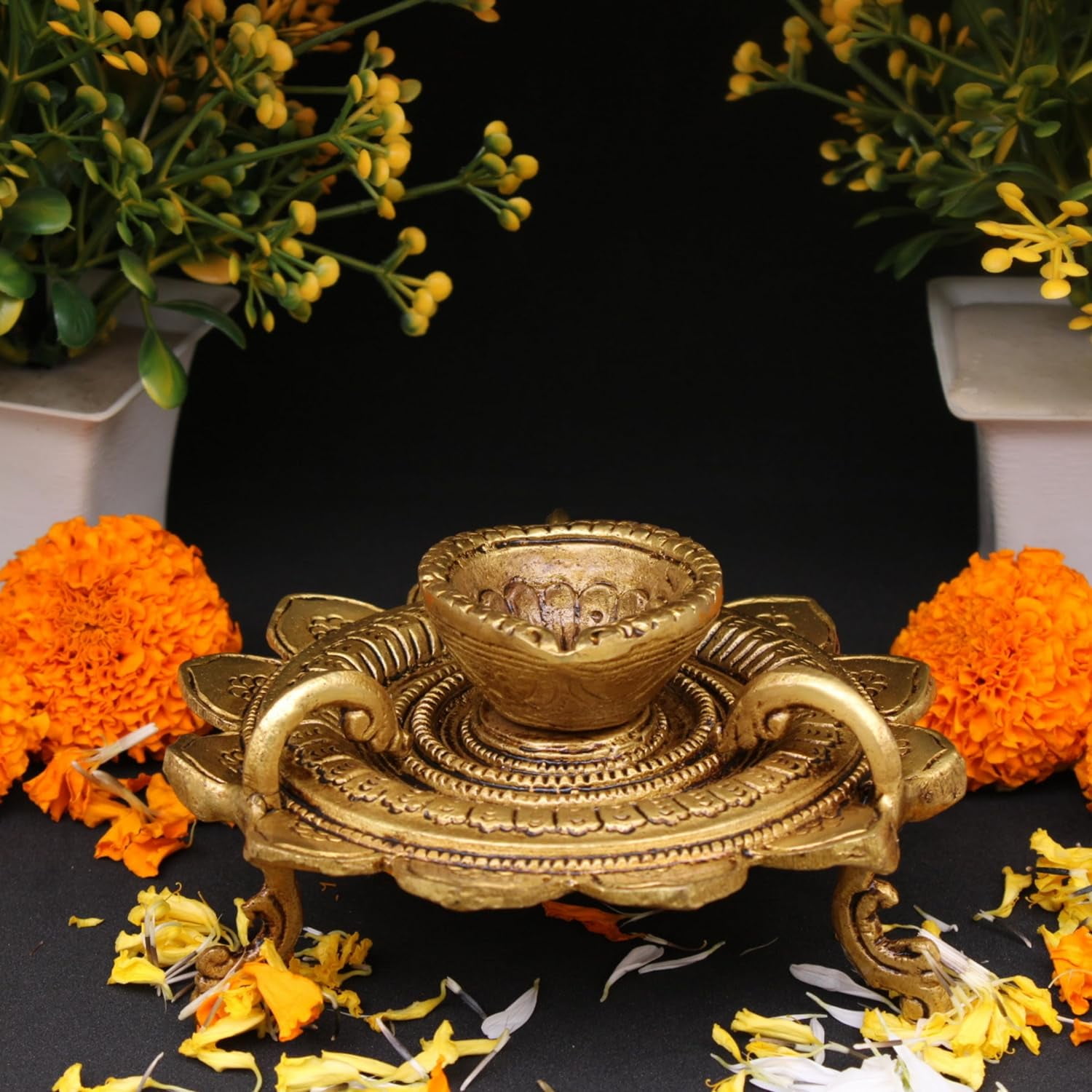 Brass Lotus Shaped Round Diya - Walmart.com