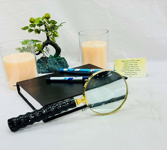 Brass Magnifier Lens with Resin Handle Dia. 4" Magnify Mirror for ...