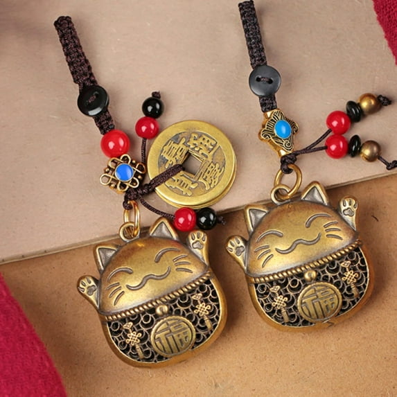 Brass Maneki Neko Lucky Cat Keychain with Feng Shui Coins, Maneki Neko ...