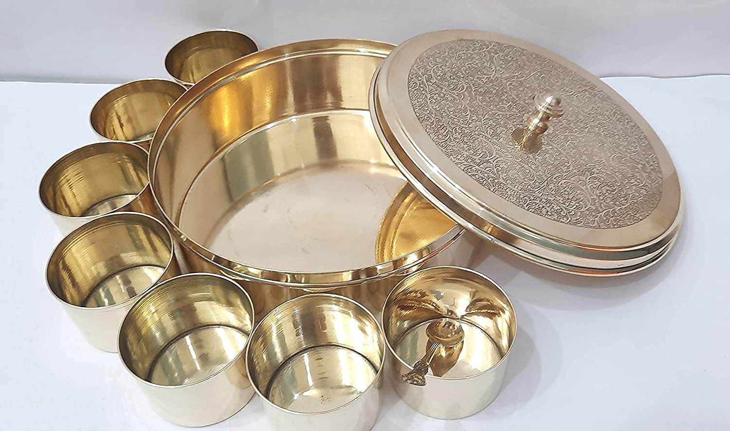 Brass Masala Box Dabba Elegant Gold Spice Container With Embossed Lid 7 ...