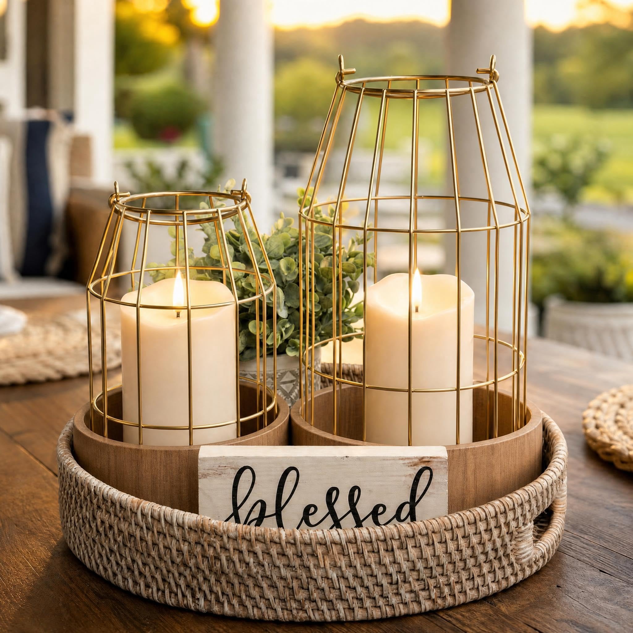 Brass Metal Lantern Decor Set of 2, Indoor Outdoor Home Centerpiece Use ...